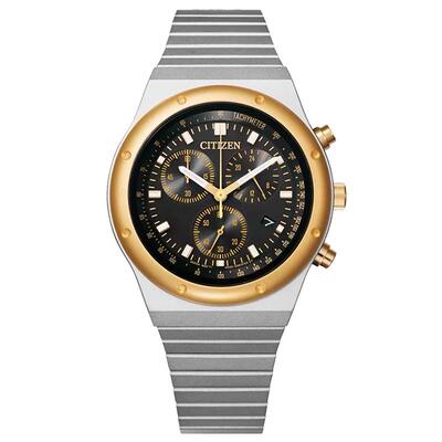 【自营】西铁城手表男三眼计时复古光动能防水钢带男表AT2544-64E