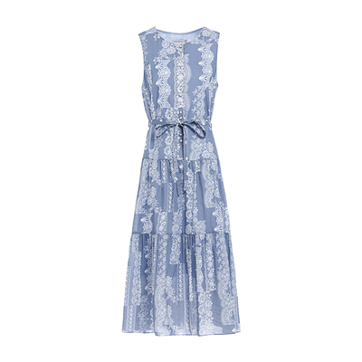 JESSIE纯棉无袖圆领印花连衣裙女