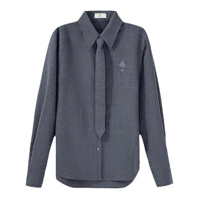 【商场同款】HPLY荷比俪冬季新款女通勤亮丝斜纹刺绣领带衬衫