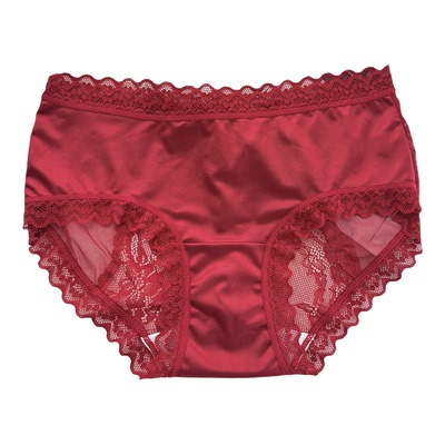 红色内裤女抑菌纯棉裆蕾丝三角裤