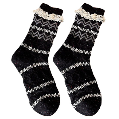 袜子女中筒袜韩版学院风点子纱花边百搭秋冬厚款保暖长袜费尔岛风