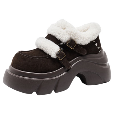 Lee Cooper加绒乐福鞋女2025秋冬新款厚底增高加厚一脚蹬保暖棉鞋