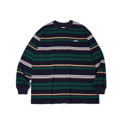 rodless重磅320g刺绣条纹长袖T恤宽松秋季刺绣百搭国潮牌情侣上衣