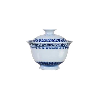 泓泷制高端茶器青花宝相两才盖碗