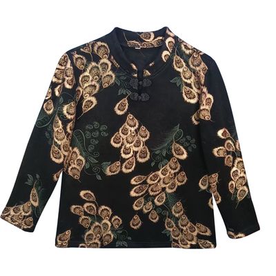 中老年风秋冬装加绒加厚长袖t恤