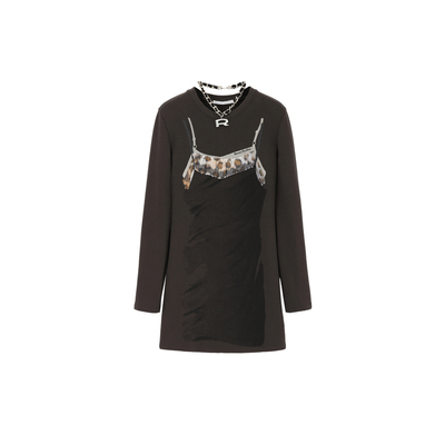 REVAN芮范设计师款废土风咖色小A摆连衣裙RM91101013