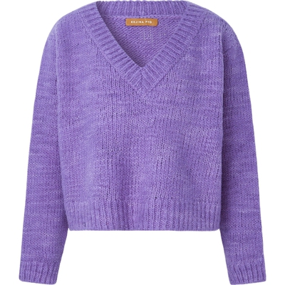 【38开门红】REJINA PYO女秋冬紫色宽松V领羊毛毛衣
