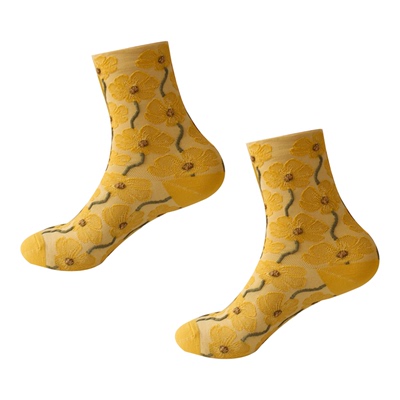 米吉诺拉 秋冬款泫雅风韩系ins立体浮雕山茶花纯棉中筒女款袜子