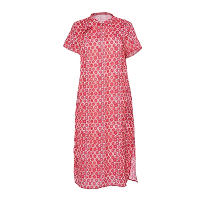 夏季复古短袖红色苎麻旅行旗袍