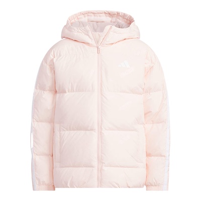 Adidas/阿迪达斯正品2025秋冬款儿童休闲连帽三条纹羽绒服KC5920