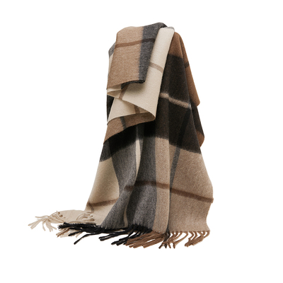 纯山羊绒水波纹男女烟草格子披肩