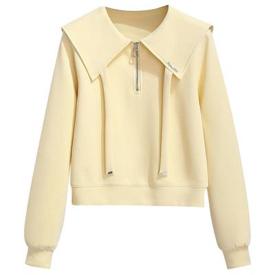 奶蓝色长袖半拉链卫衣海军娃娃领