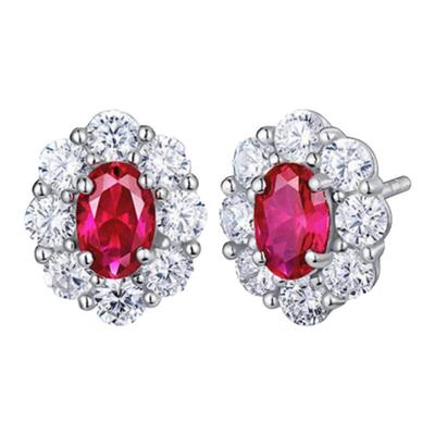 围镶蛋形红宝石红色小耳钉女925