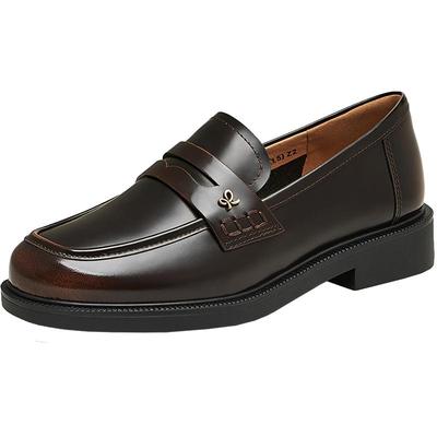 天美意秋新款商场同款纯色百搭哑光女学院乐福鞋CXC47CA4