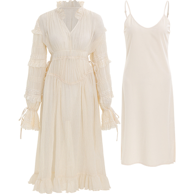 从那以后法式白色茶歇连衣裙女