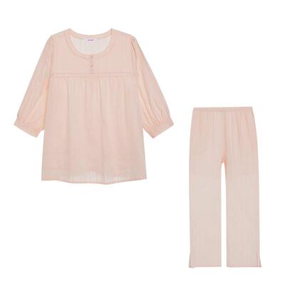 爱慕25夏花蕊睡衣女棉质舒适七分袖套头上衣九分裤套装AM46A891