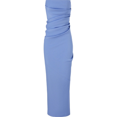 Alex Perry夏季女抹胸褶饰缎面中长连衣裙