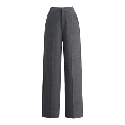 灰色弯刀天丝羊毛西装阔腿裤女