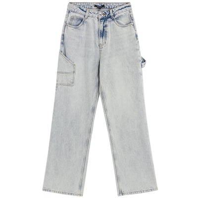 bebe春季新款工装口袋直筒牛仔裤