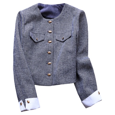 千金感短款箱型小香风粗花呢外套