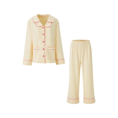 Chyooh池攸秋季新品睡衣朵朵领进口针织棉女款家居服套装可外穿