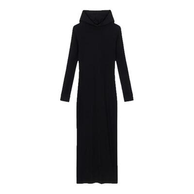 黑色连帽修身裙子针织面料连衣裙