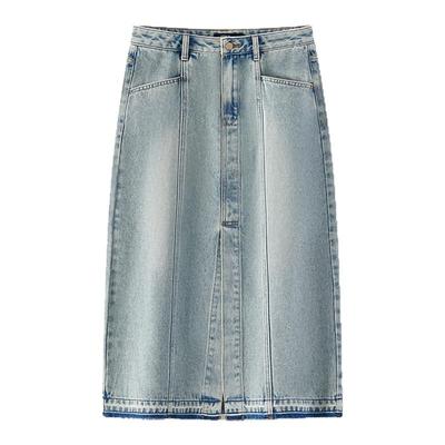 森马分割开叉直筒牛仔半身裙女