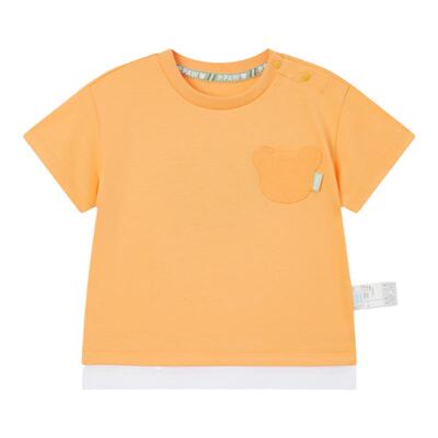 【全棉】PawinPaw卡通小熊童装夏男宝宝撞色拼接短袖T恤