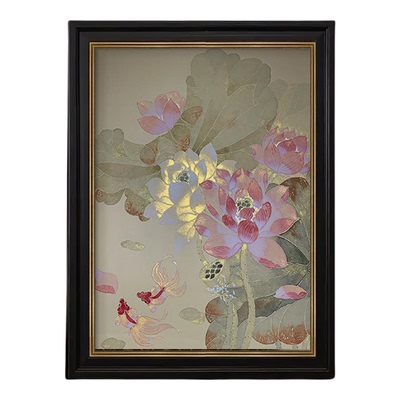 荷和美美中古风纯手绘油画素雅客厅装饰画卧室新中式玄关挂画美学