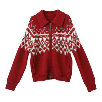 西町村屋复古费尔岛提花针织开衫