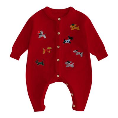 宝宝拜冬年服喜庆婴儿红色连体衣