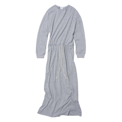 宽松及地抽绳收腰长款连衣裙