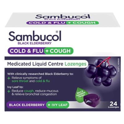 澳洲进口Sambucol黑接骨木莓小黑果成人免疫夹心平咳润喉糖 24粒