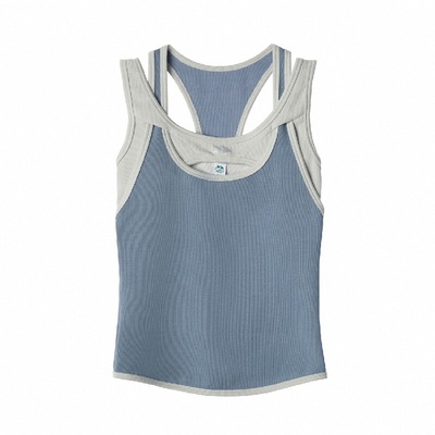 CONTRAFIEND小众设计感假两件LOGO镂空背心 甜辣街头个性无袖上衣