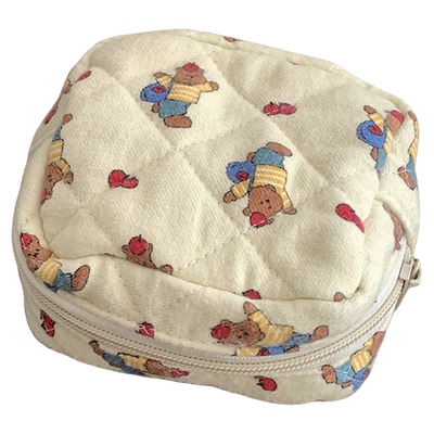 卡通小熊绗缝零钱包口红包耳机包