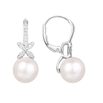 四叶草镶钻吊珍珠耳环耳夹