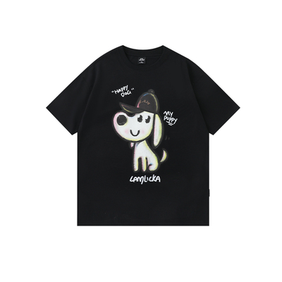 LAMLICKA卡通小狗夏季白色短袖