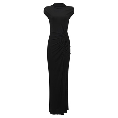 DVF经典黑半高领垫肩连衣裙