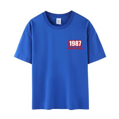 重磅纯棉短袖t恤男女同款1987年份印花1988宽松落肩款1990半袖衫