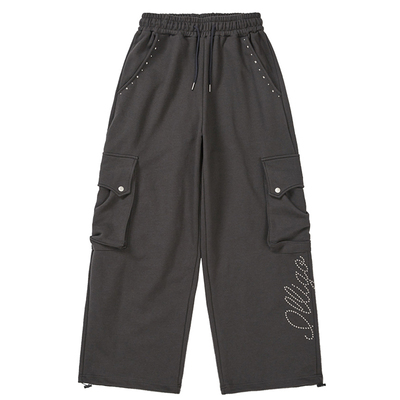 ILLIGO 25冬新款个性街头铆钉系带宽松运动休闲裤韩国代购
