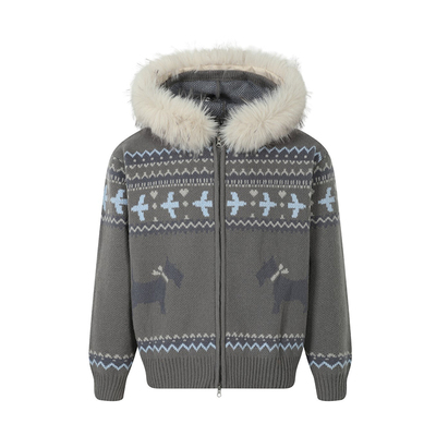 DGZZ费尔岛针织开衫男女秋冬可拆卸毛领美式复古宽松保暖毛衣外套