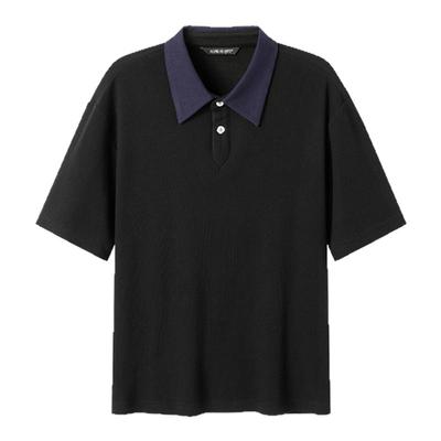 芸蚁〔糍粑〕软糯华夫格针织撞色金属银扣透气翻领短袖POLO衫T恤
