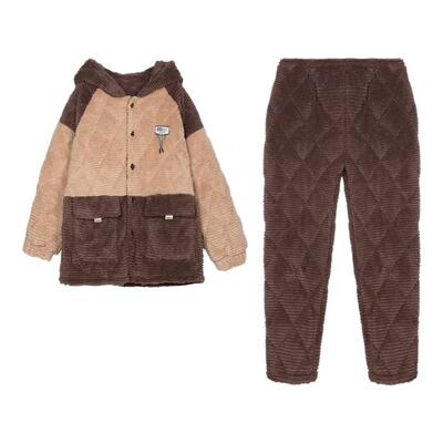 连帽珊瑚绒家居服加厚保暖可外穿