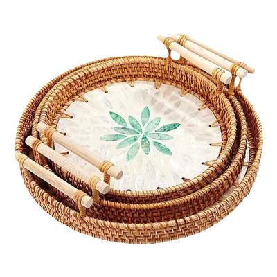 手工编织藤编贝壳托盘北欧风格