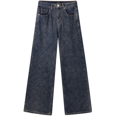 太平鸟女装秋冬雪尼尔提花牛仔裤直筒长裤A1HAE4187