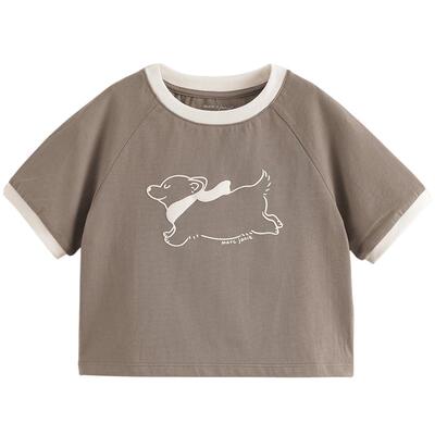 马克珍妮男童飞奔小狗休闲短袖T恤 宝宝上衣2026年夏装新款550810