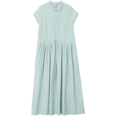 清新粉绿低饱和双色衬衫连衣裙