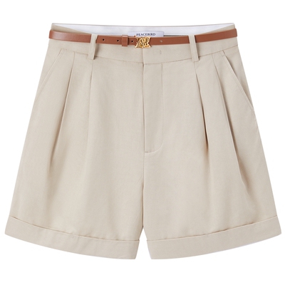 太平鸟女装夏季天丝翻边褶皱式女休闲中短裤A1GCE2204