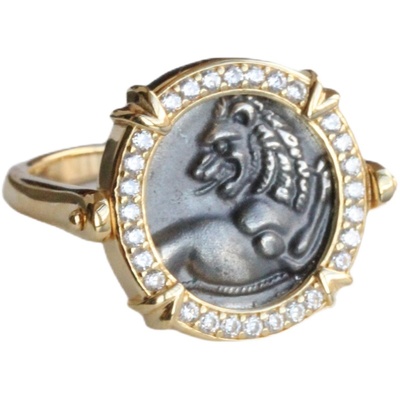 仿古币真币制模精美回头狮戒指