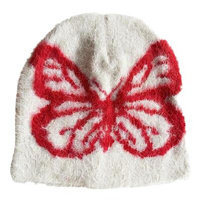 nojob vintage古着「蝶影」美式复古涂鸦毛绒针织帽豆豆帽冷帽潮